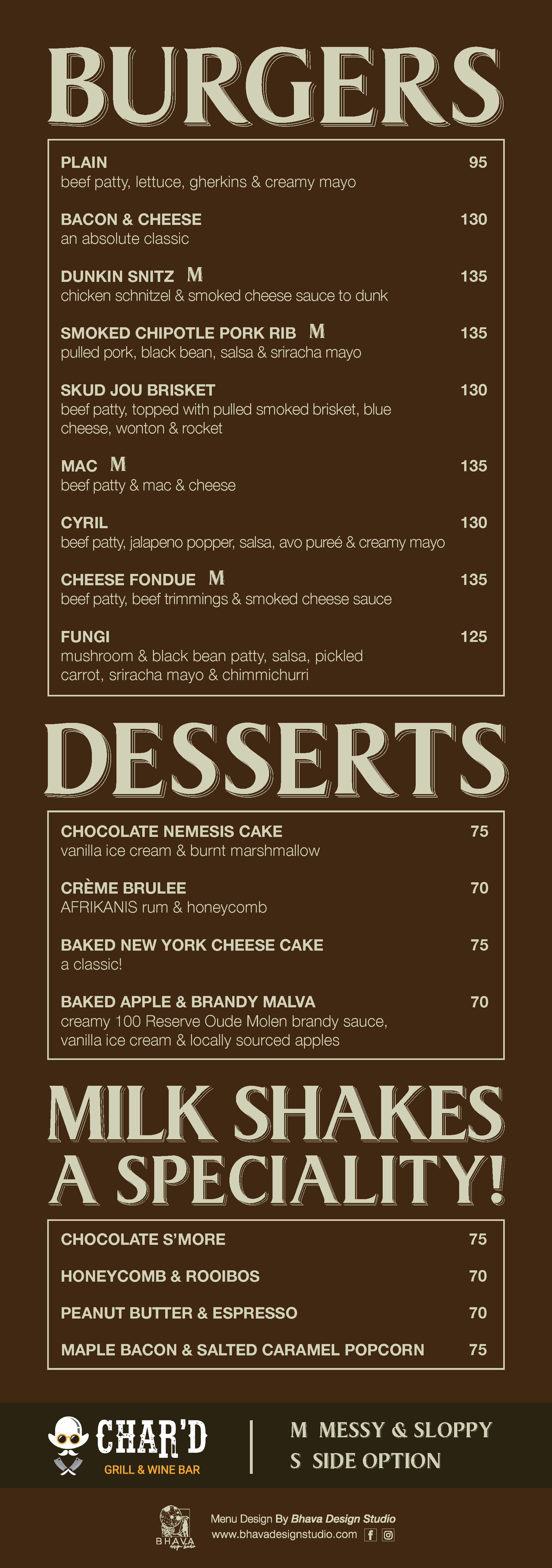 Menu - Char'd Hermanus