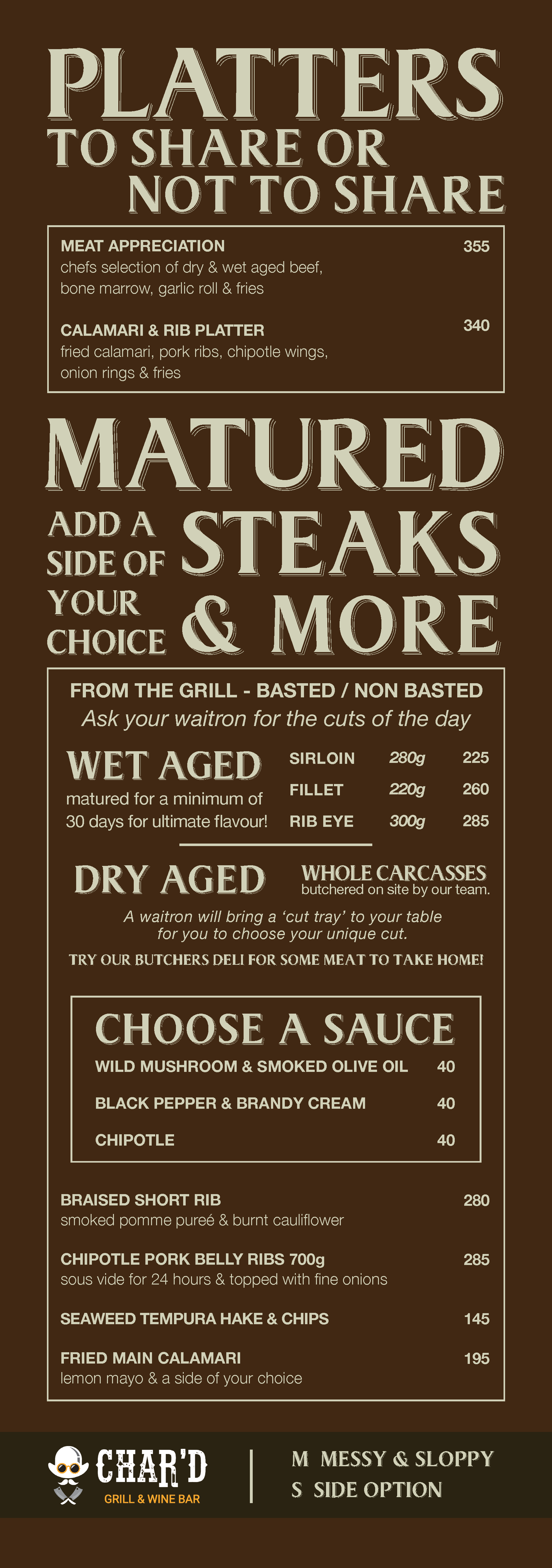 Menu - Char'd Hermanus