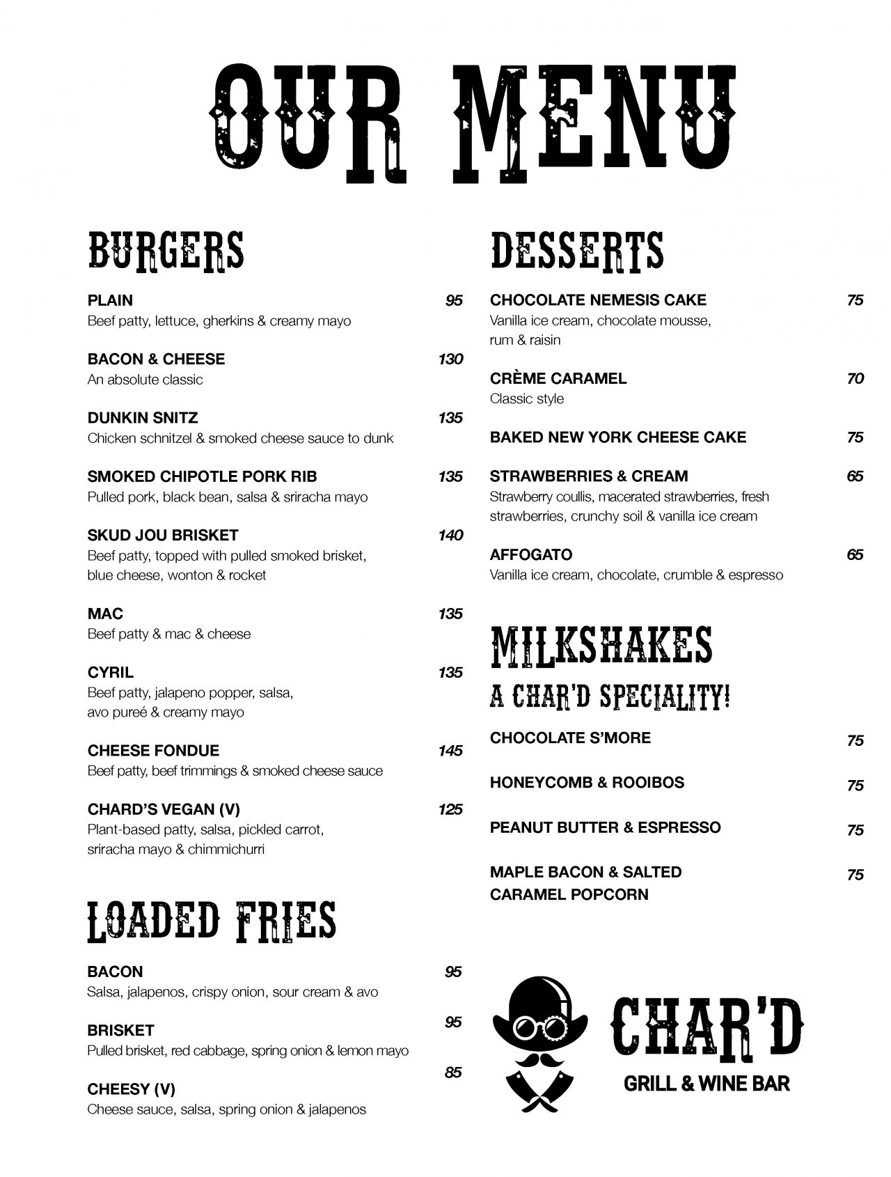 Menu - Char'd Hermanus